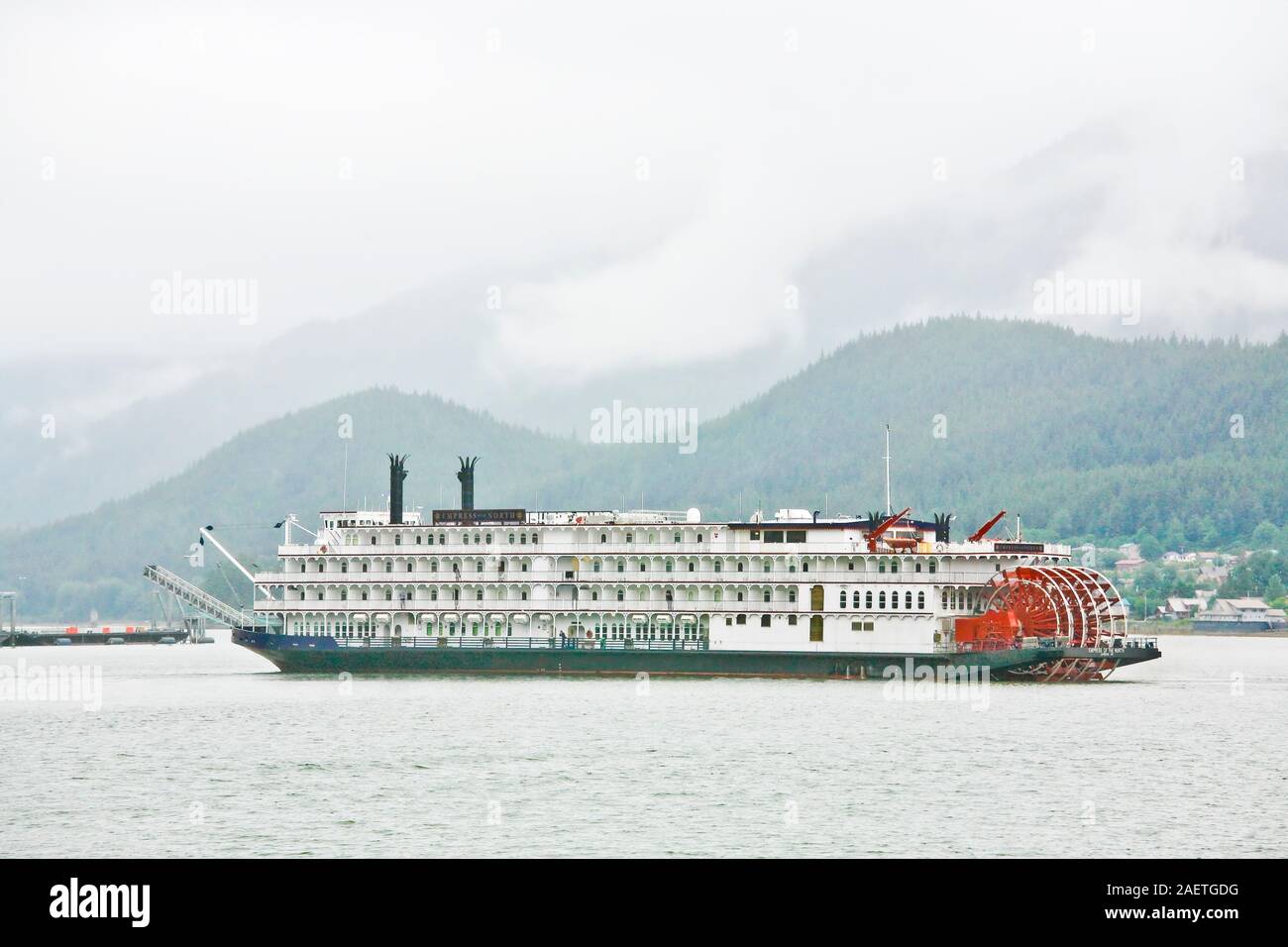 Paddle-wheel riverboat excursion vessel in the Gastineau Channel in ...