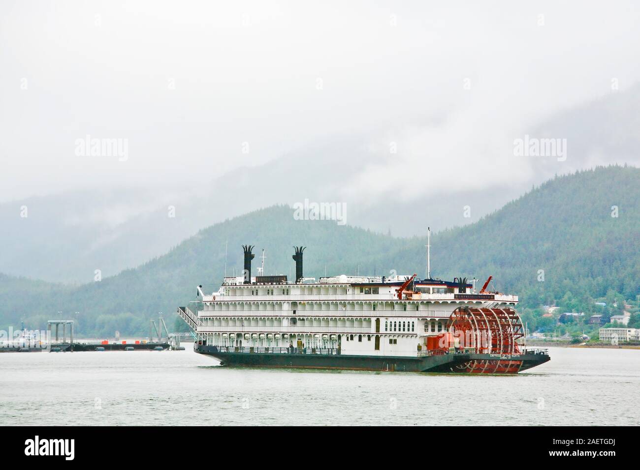 Paddle-wheel riverboat excursion vessel in the Gastineau Channel in ...