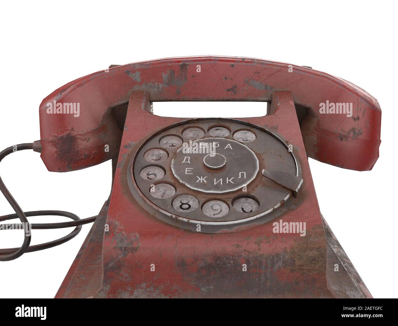 old grungy red vintage telephone rotary phone dial old fashioned 3D ...