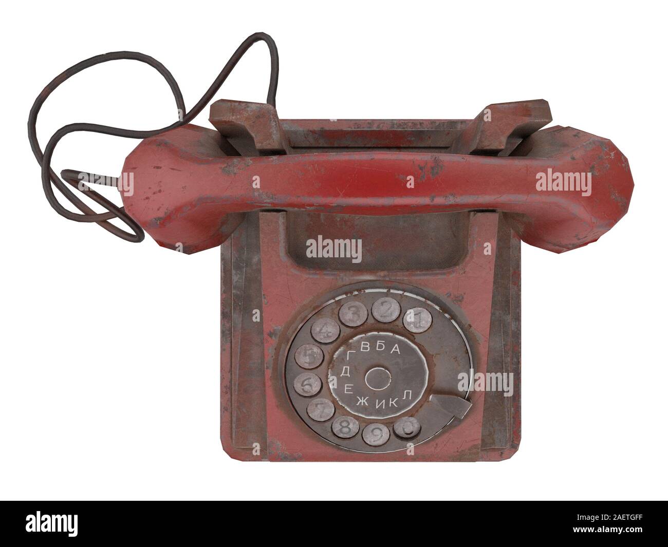 old grungy red vintage telephone rotary phone dial old fashioned 3D ...