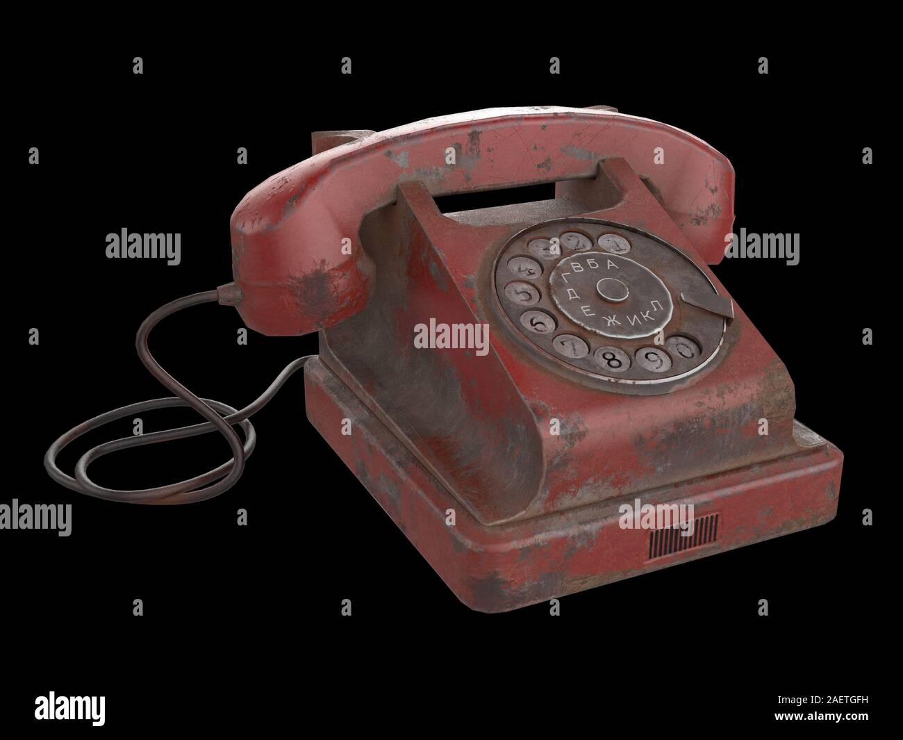 old grungy red vintage telephone rotary phone dial old fashioned 3D ...
