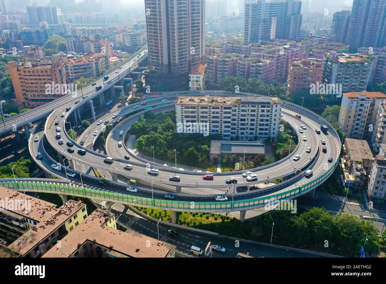 An aerial view of the resident building surrounded by a circle flyover ...