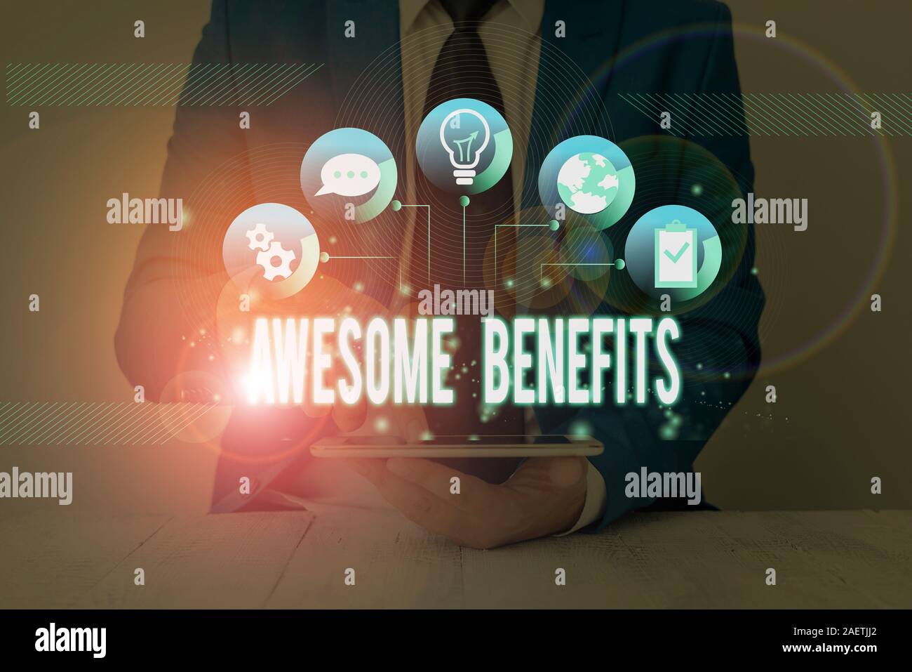 Handwriting text Awesome Benefits. Conceptual photo informal an ...