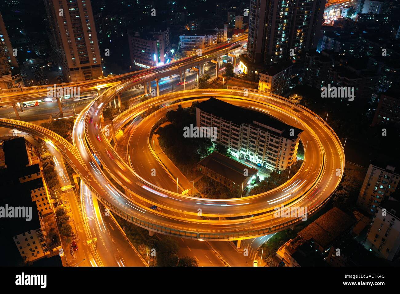 An aerial view of the resident building surrounded by a circle flyover ...