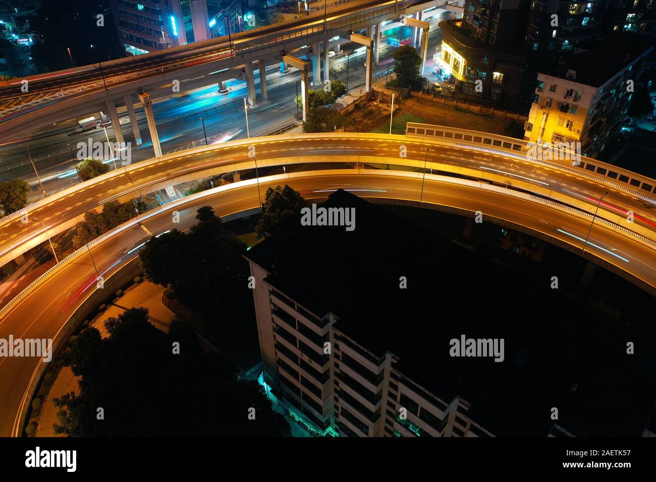 An aerial view of the resident building surrounded by a circle flyover ...