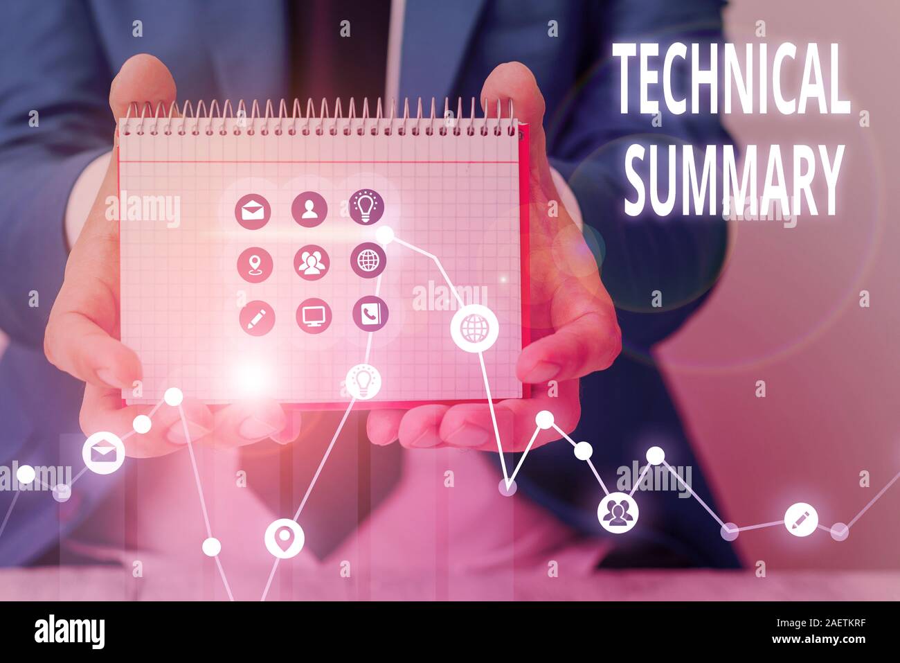Writing note showing Technical Summary. Business concept for includes ...