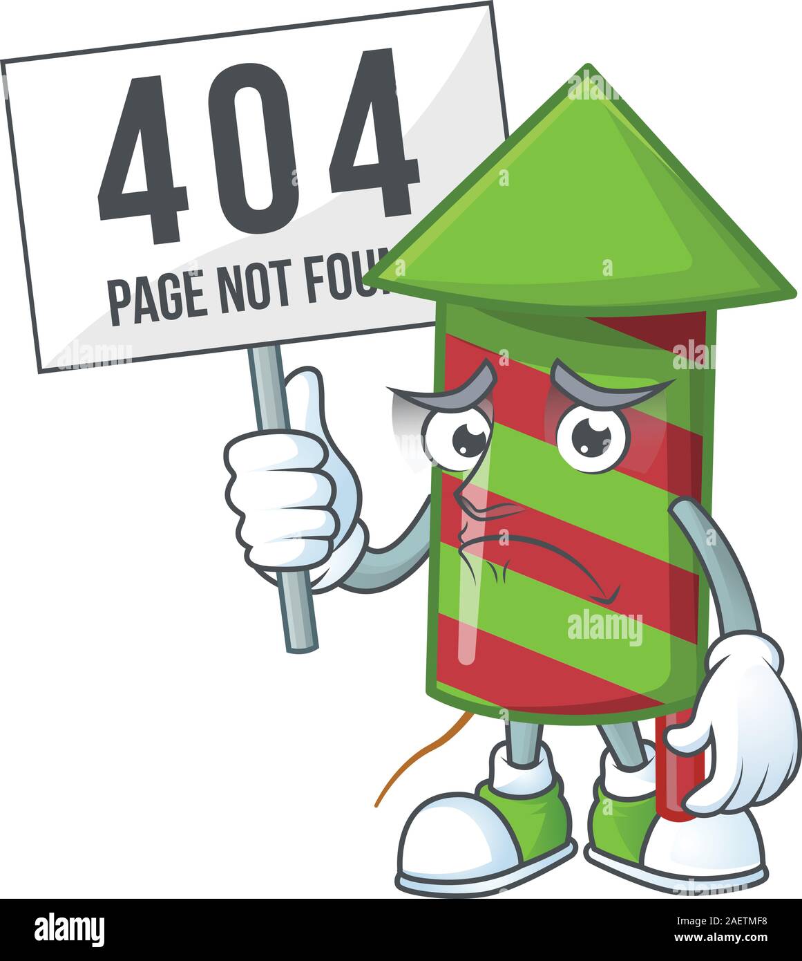 sad cartoon character green stripes fireworks rocket raised up a board ...