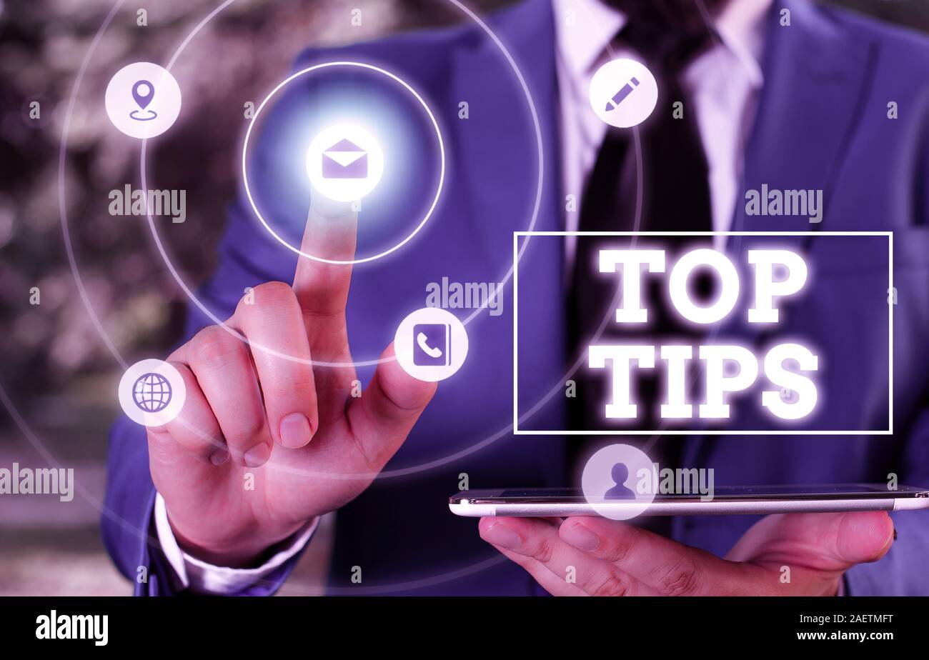 Conceptual hand writing showing Top Tips. Concept meaning a small but ...