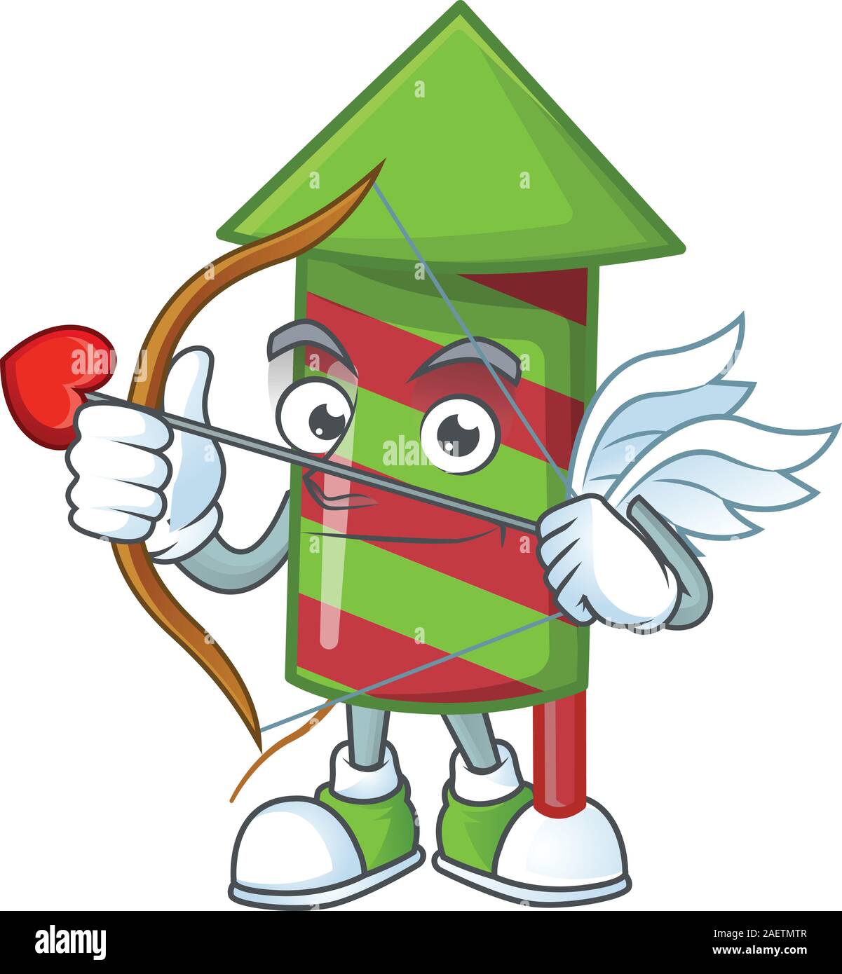 Cute green stripes fireworks rocket Cupid cartoon character with arrow ...