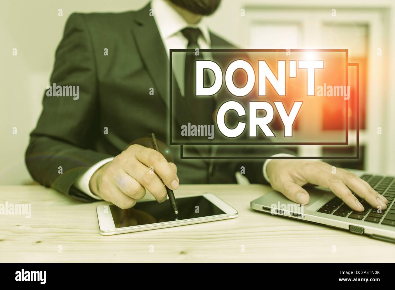 Writing note showing Don T Cry. Business concept for Shed tears ...