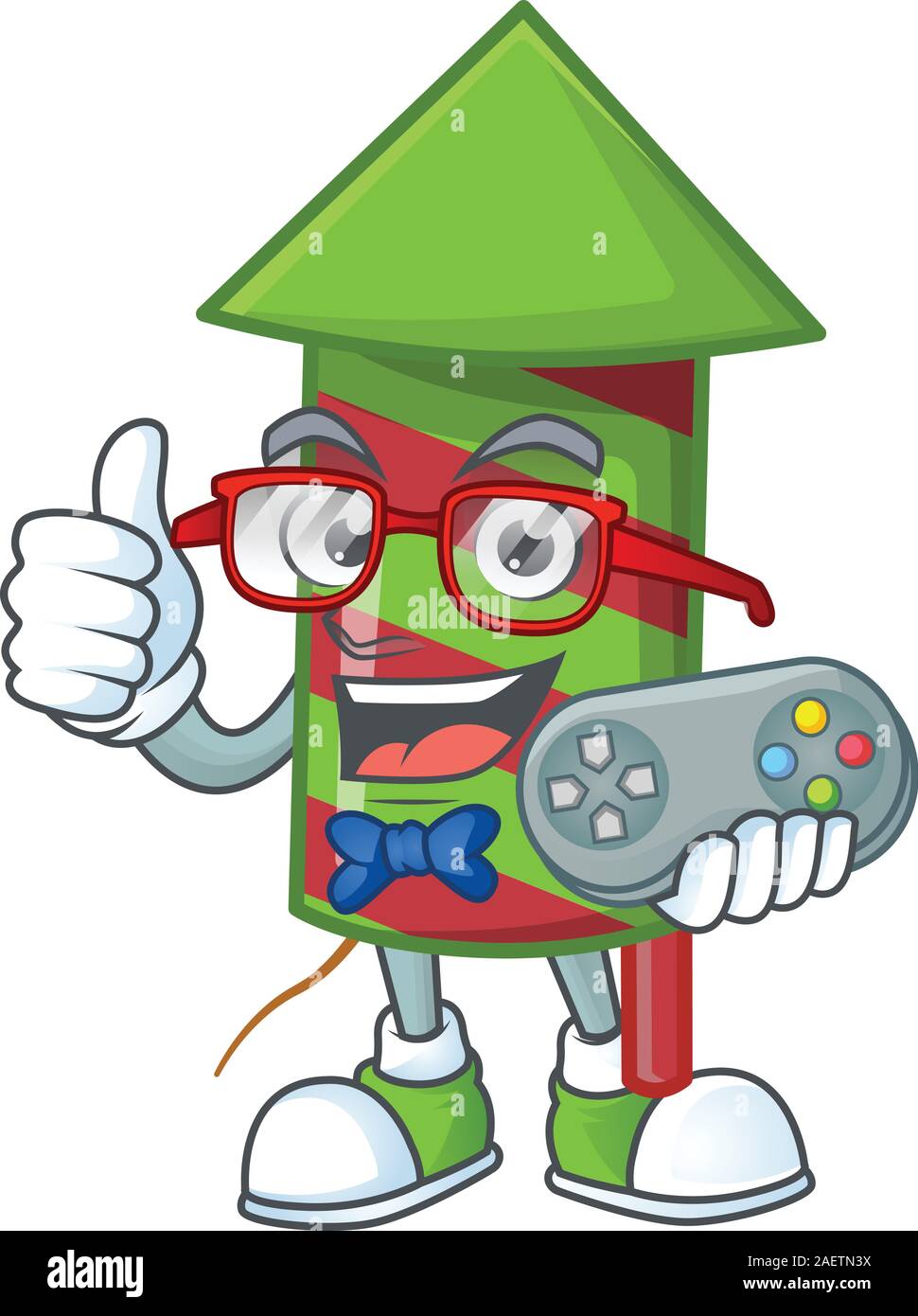 cute geek gamer green stripes fireworks rocket cartoon character style ...