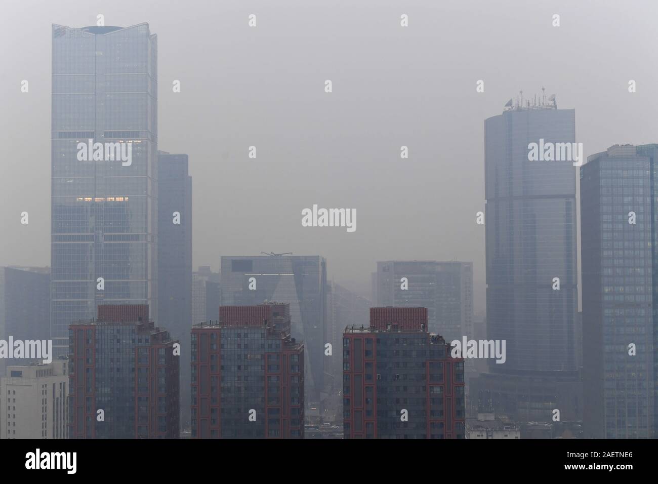 View of the skyscrapers covered by heavy haze in downtown area in ...
