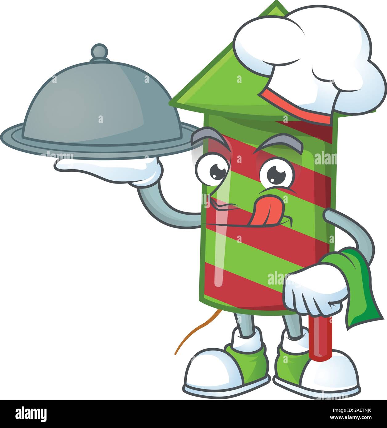 smiling green stripes fireworks rocket as a Chef with food cartoon ...