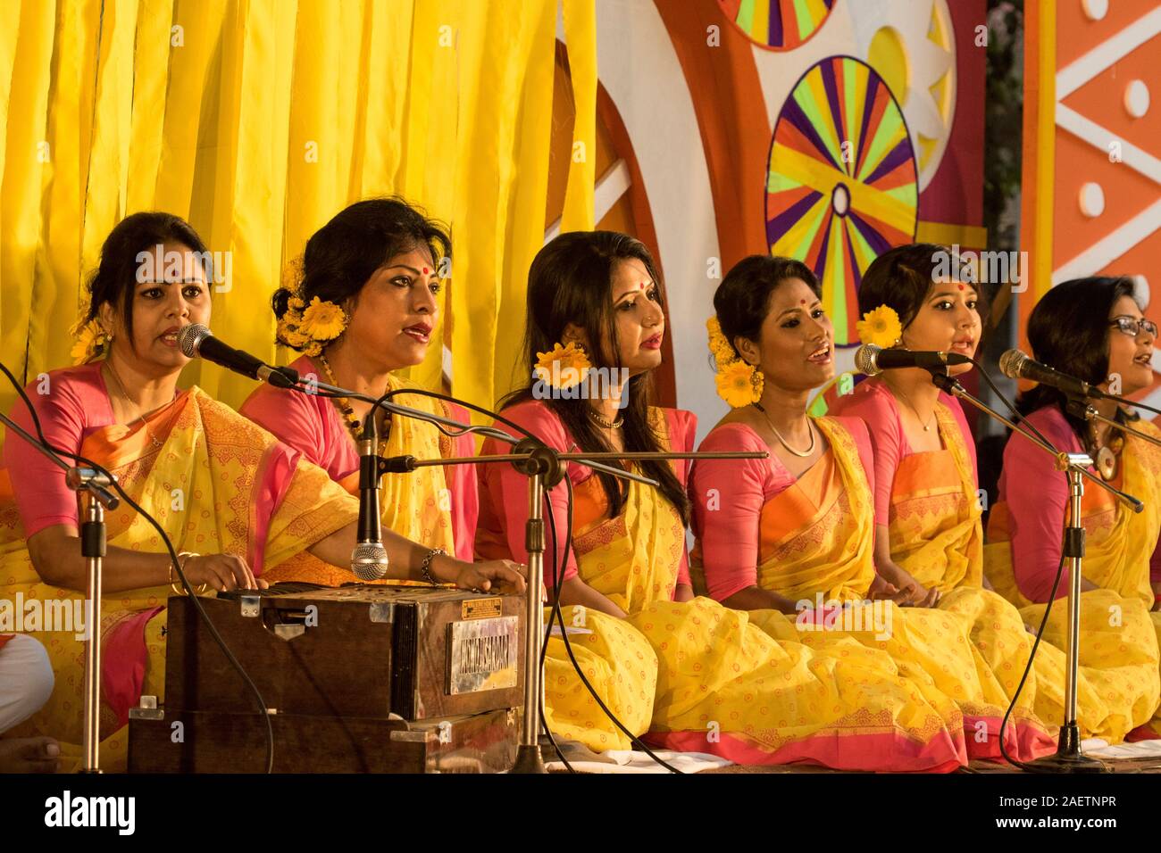 Singers singing on the stage to celebrate Spring Festival locally ...
