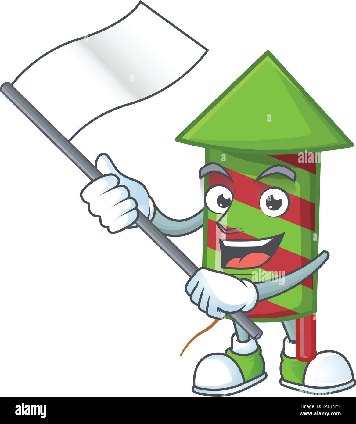 cute flag standing with green stripes fireworks rocket cartoon ...