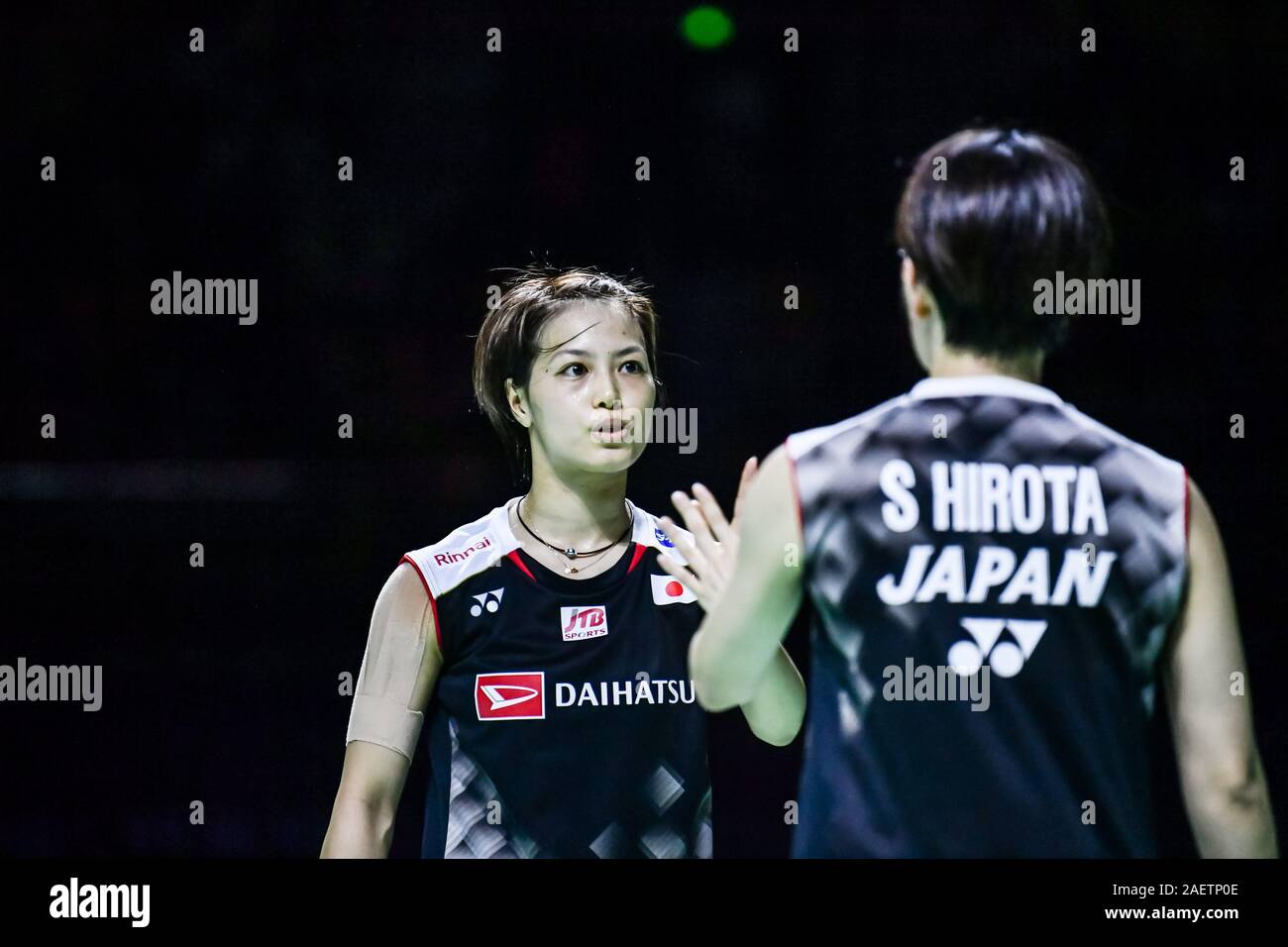 Japanese professional badminton players Yuki Fukushima and Sayaka Hirota compete against South ...