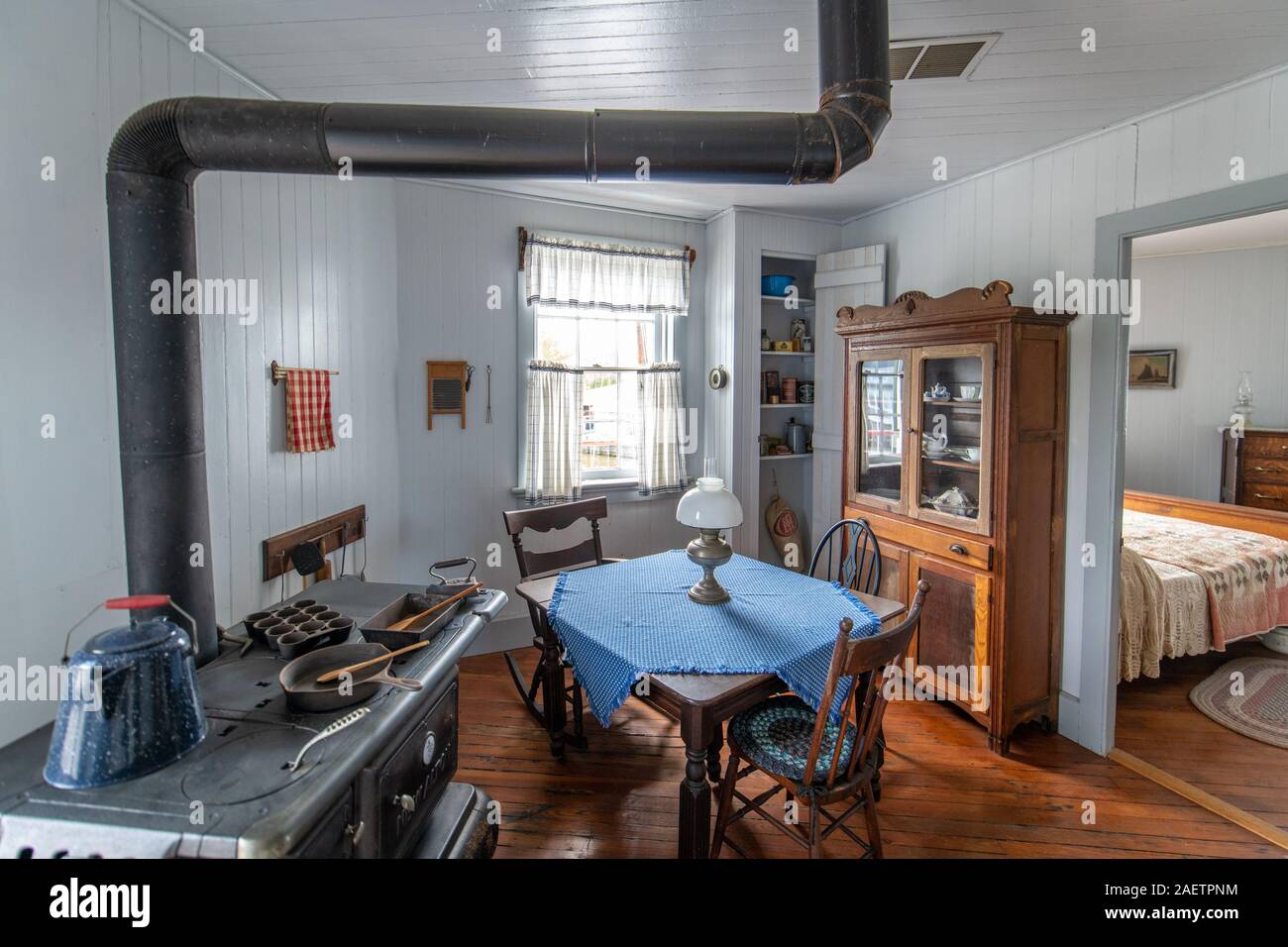 A furnished kitchen inside of the Drum Point Lighthouse, Solomons ...