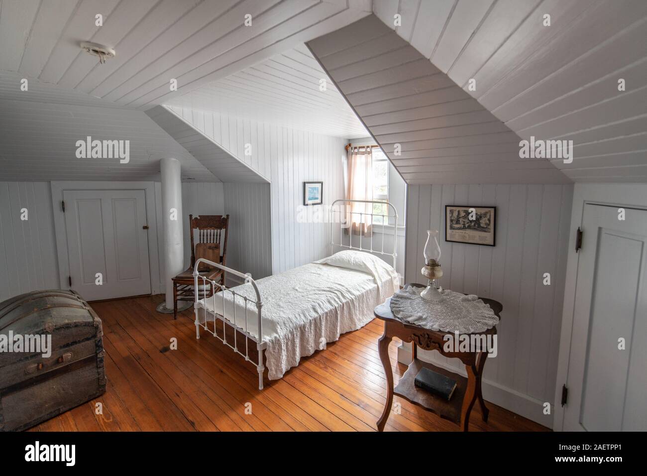 Quiet bedroom inside of the Drum Point Lighthouse, Solomons Island ...