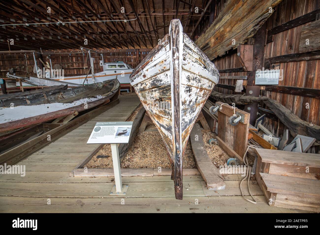 A selection of preserved boats inside the Calvert Marine Museum ...