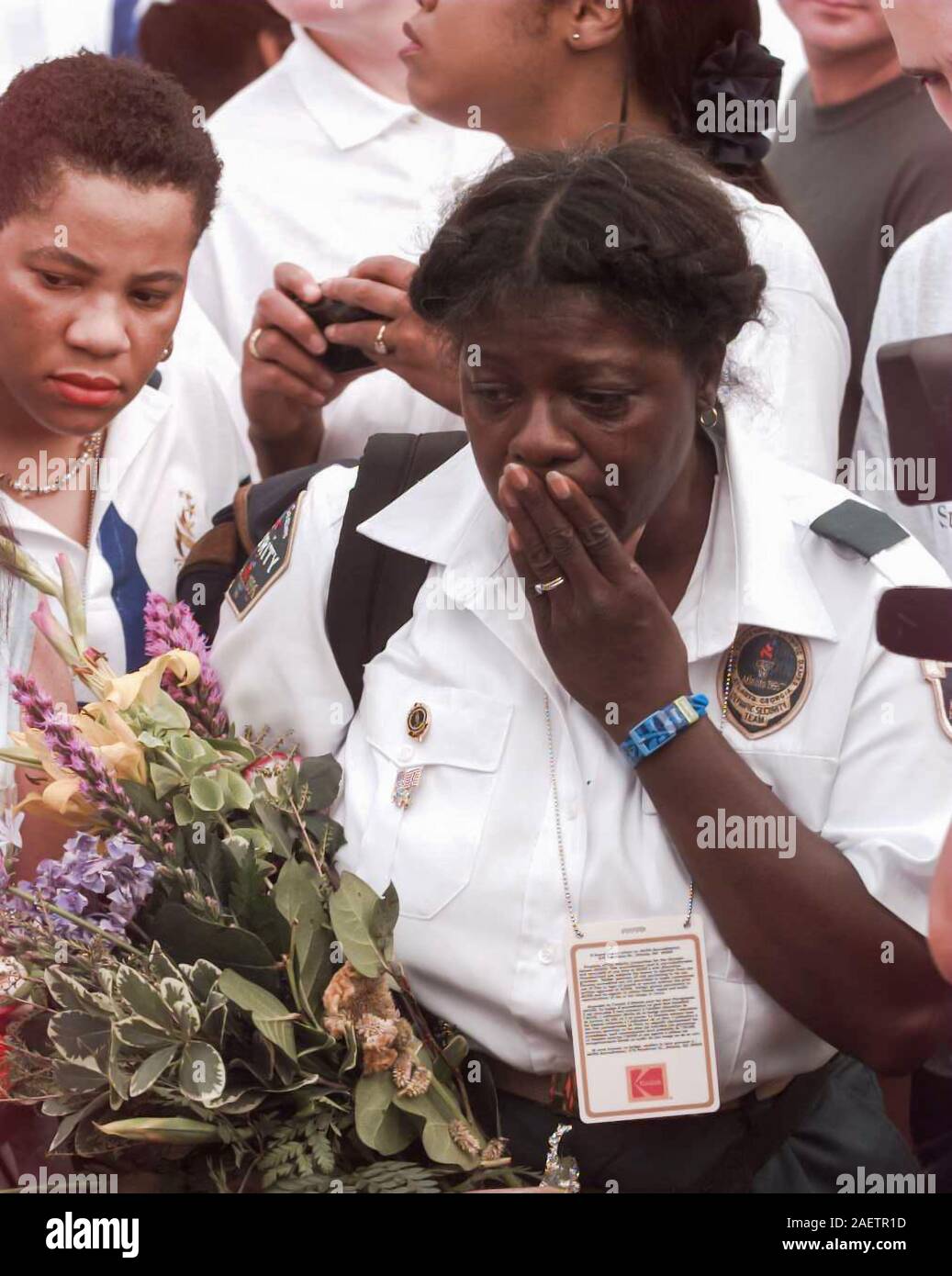 Sarah Wood of Decatur, GA, an Olympic Games security guard holds ...