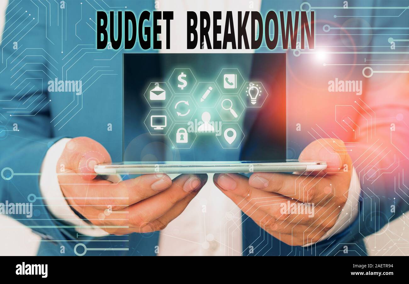 Word writing text Budget Breakdown. Business photo showcasing dividing ...