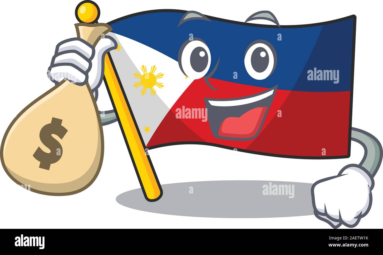 Cute flag philippines cartoon character smiley with money bag Stock ...