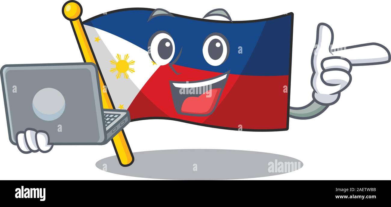 Happy smiling flag philippines cartoon character working with laptop ...