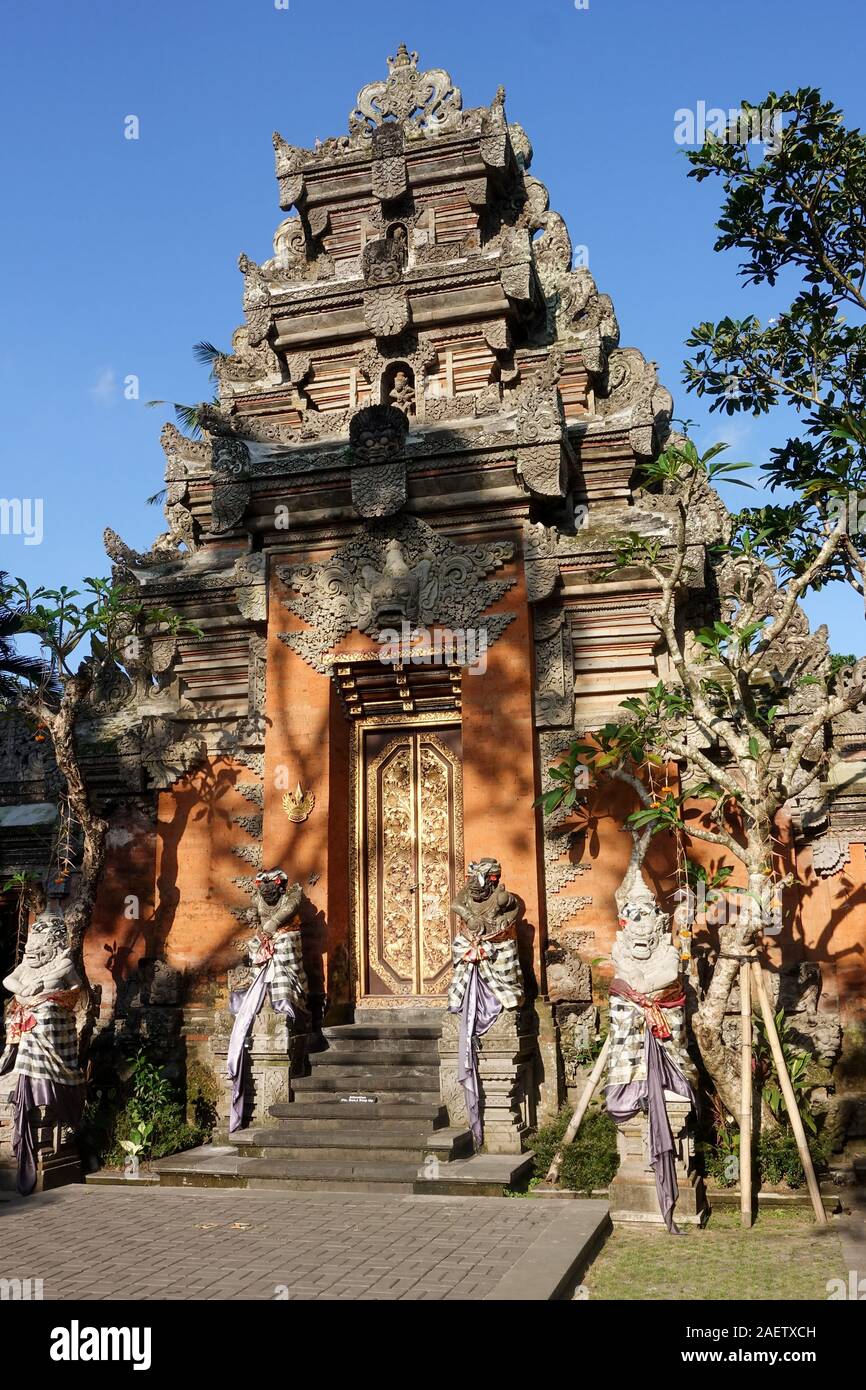 A small traditional temple in Bali, Indonesia made of stone with ...