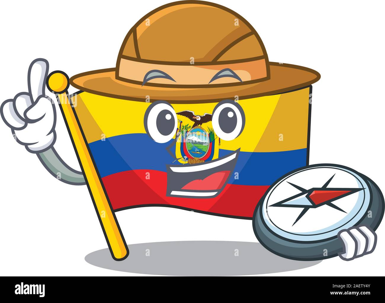 Explorer flag ecuador cartoon character holding a compass Stock Vector ...