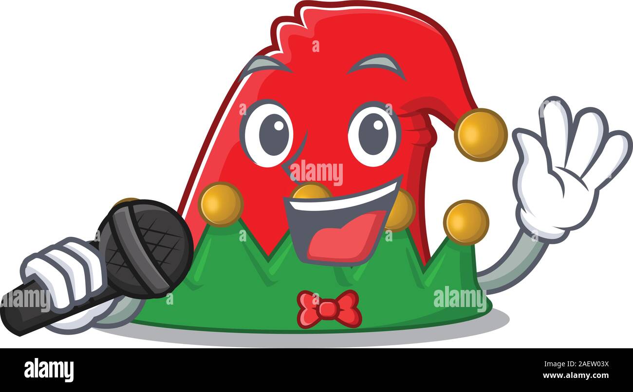 cartoon Singing elf hat while holding a microphone Stock Vector Image ...