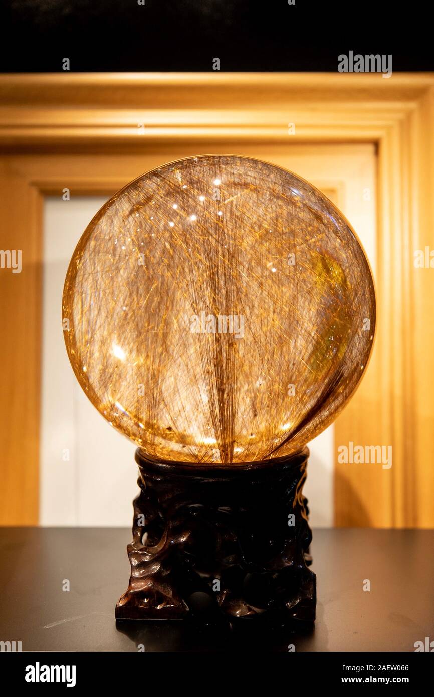 The world's biggest quartz rutilated crystal ball is persented at the ...