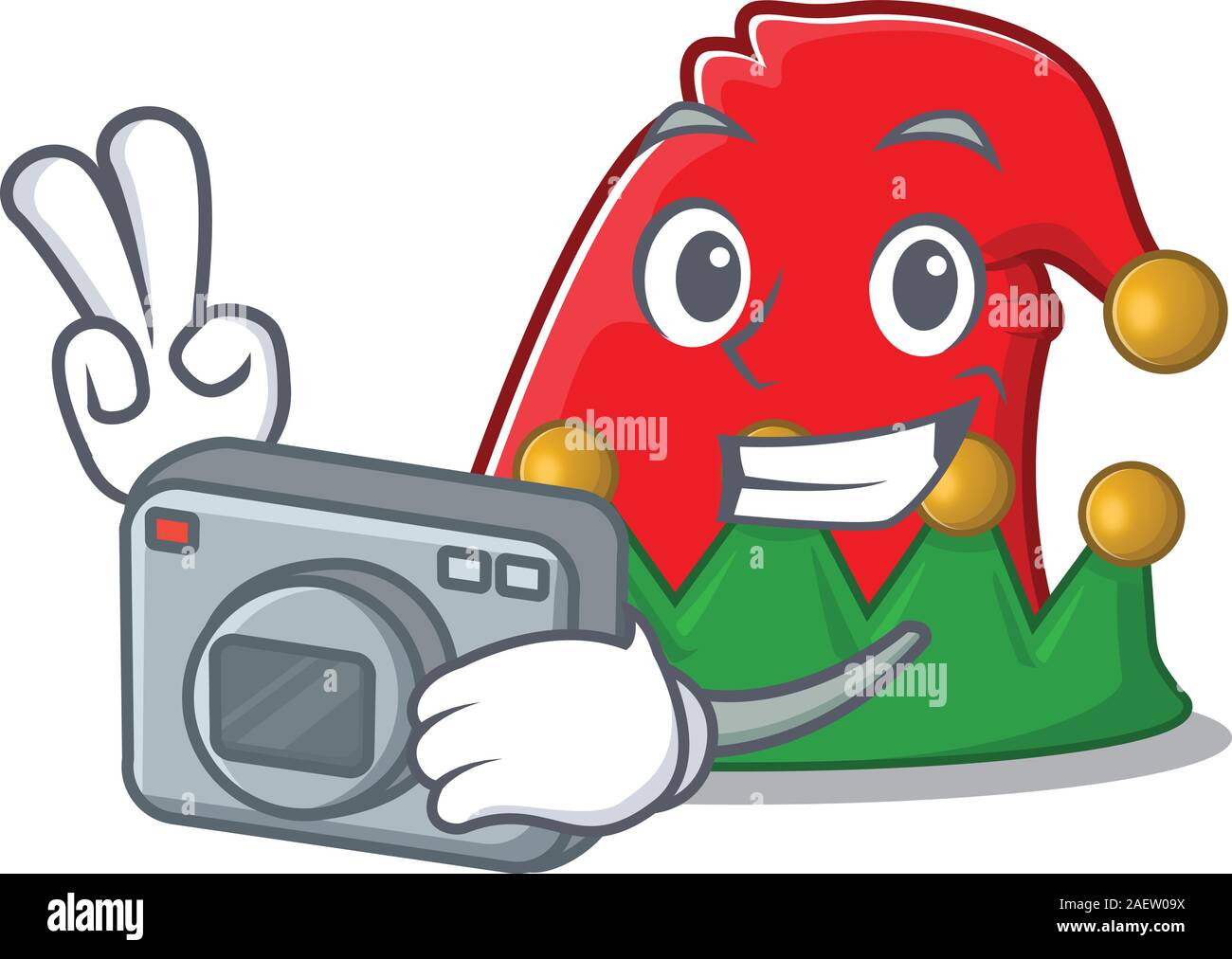 a professional Photographer elf hat cartoon character with a camera ...