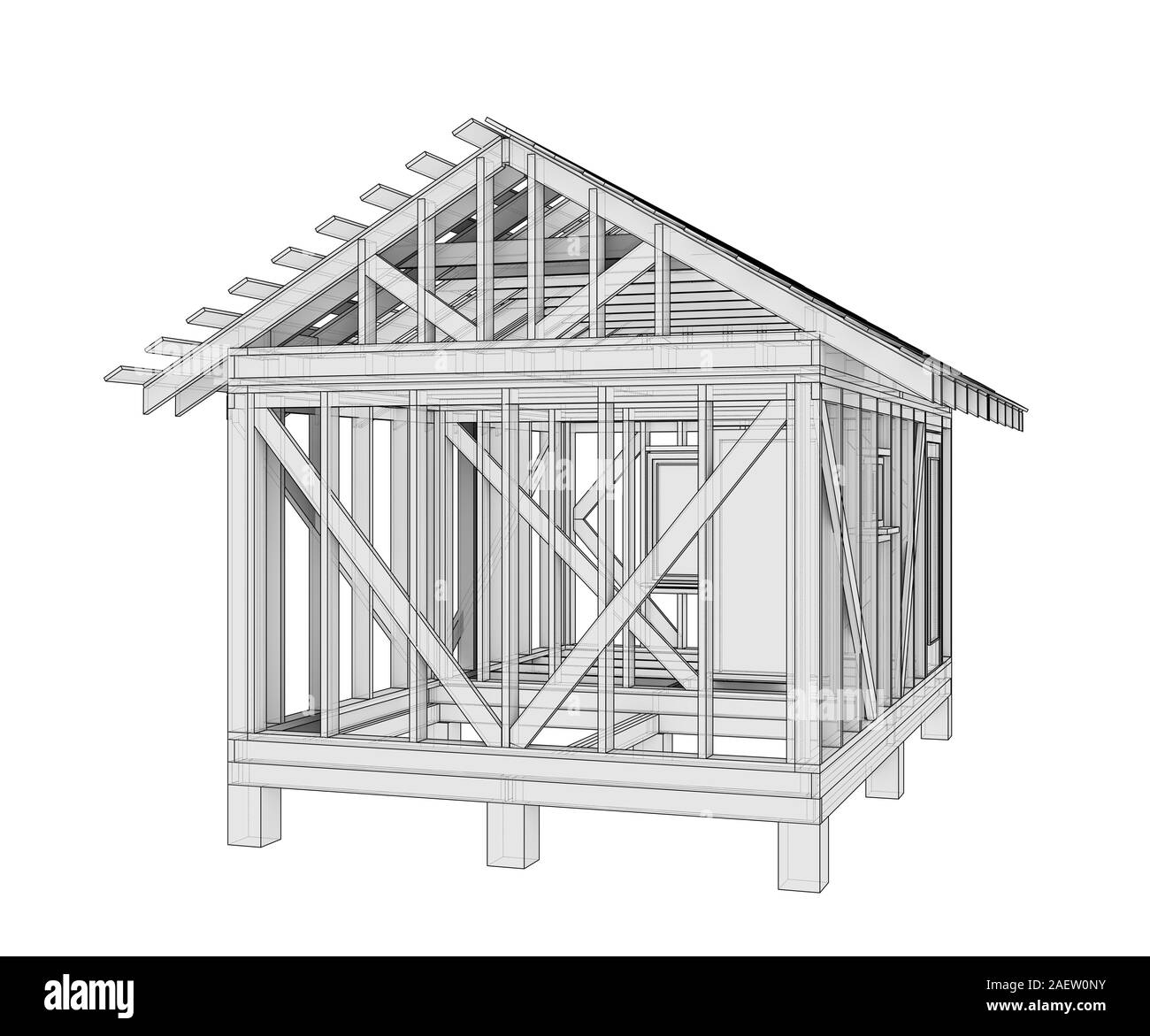 3D illustration of a small frame house. Isolated on a white background ...