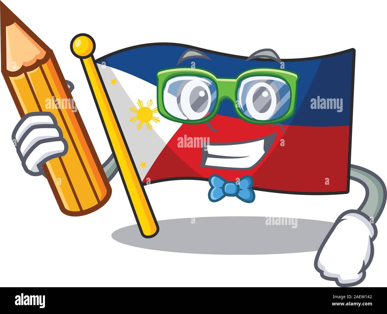 Cool smart Student flag philippines character holding pencil Stock ...