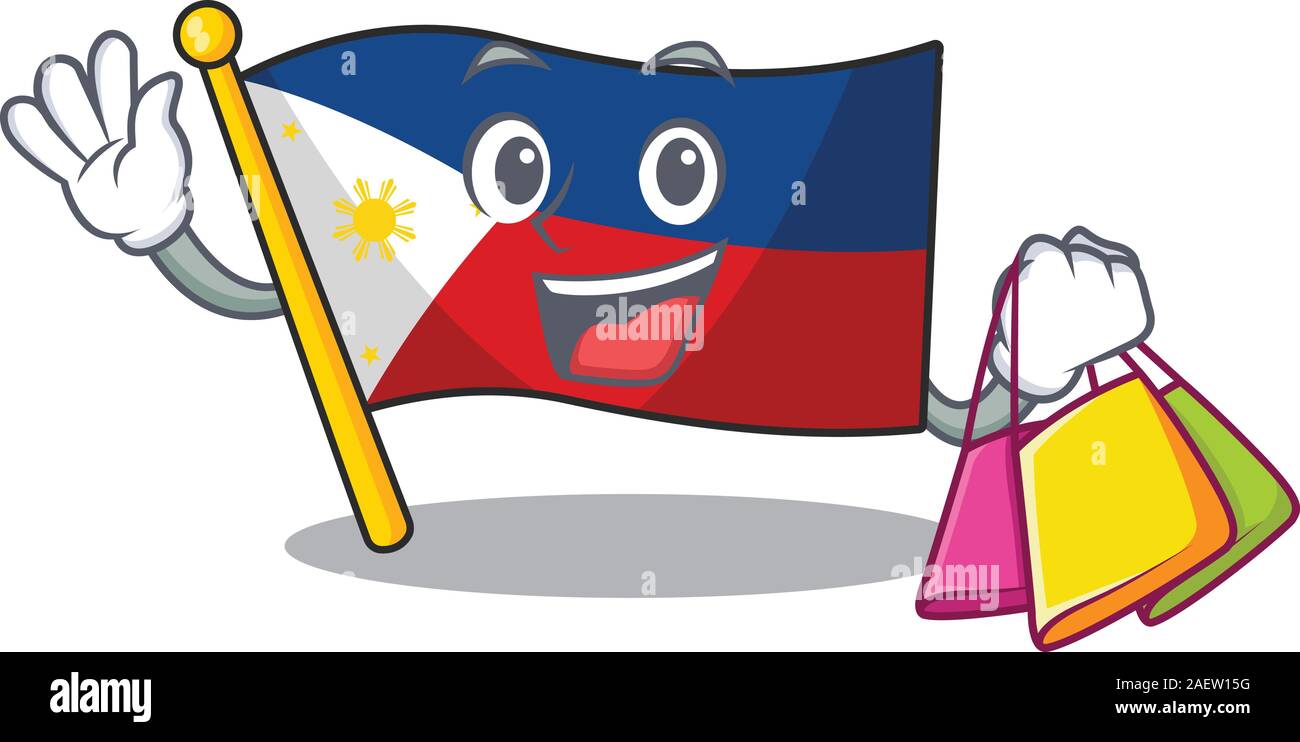 Cheerful flag philippines cartoon character waving and holding Shopping ...