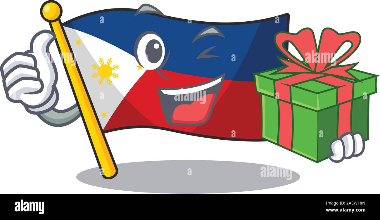 mascot cartoon of happy flag philippines with gift box Stock Vector ...