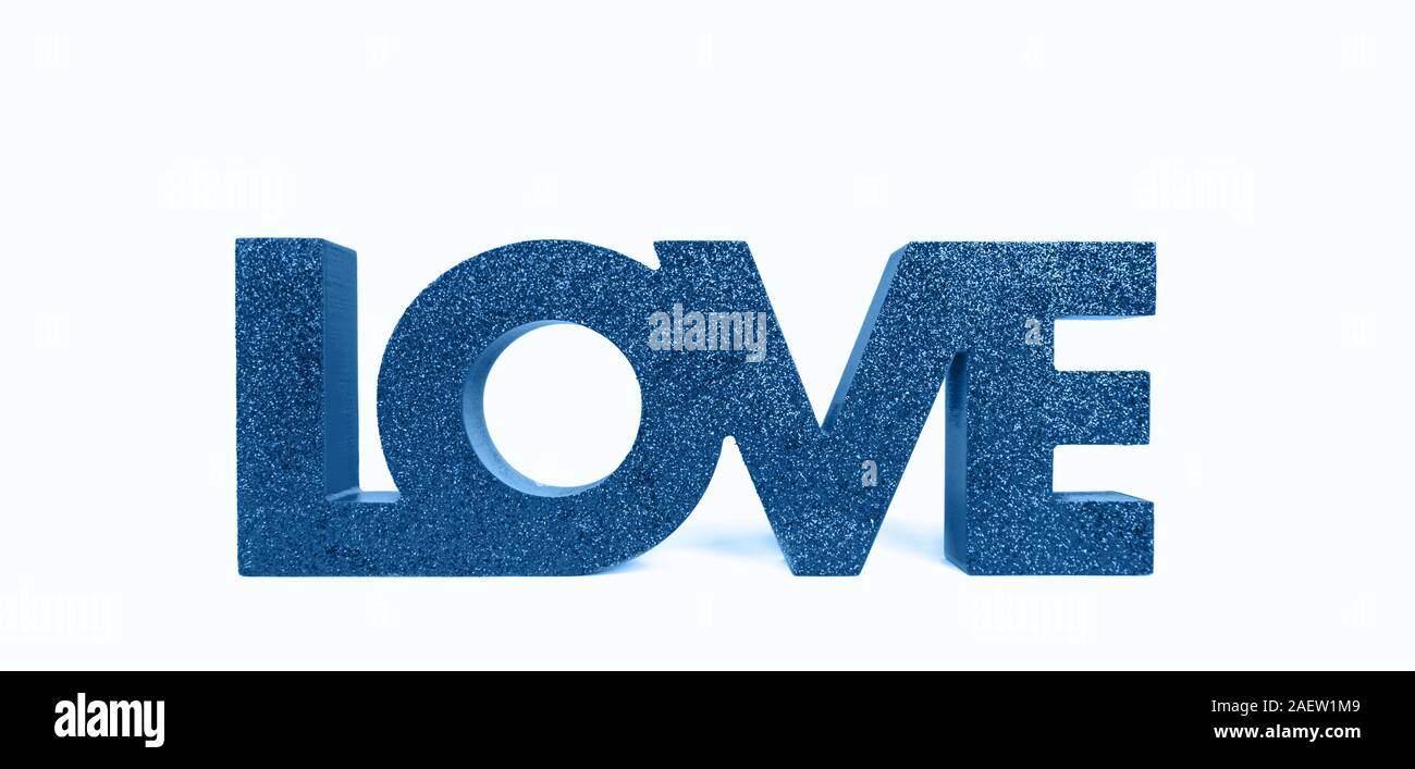 Classic blue shimmering sign LOVE. Valentine day concept. Trendy ...