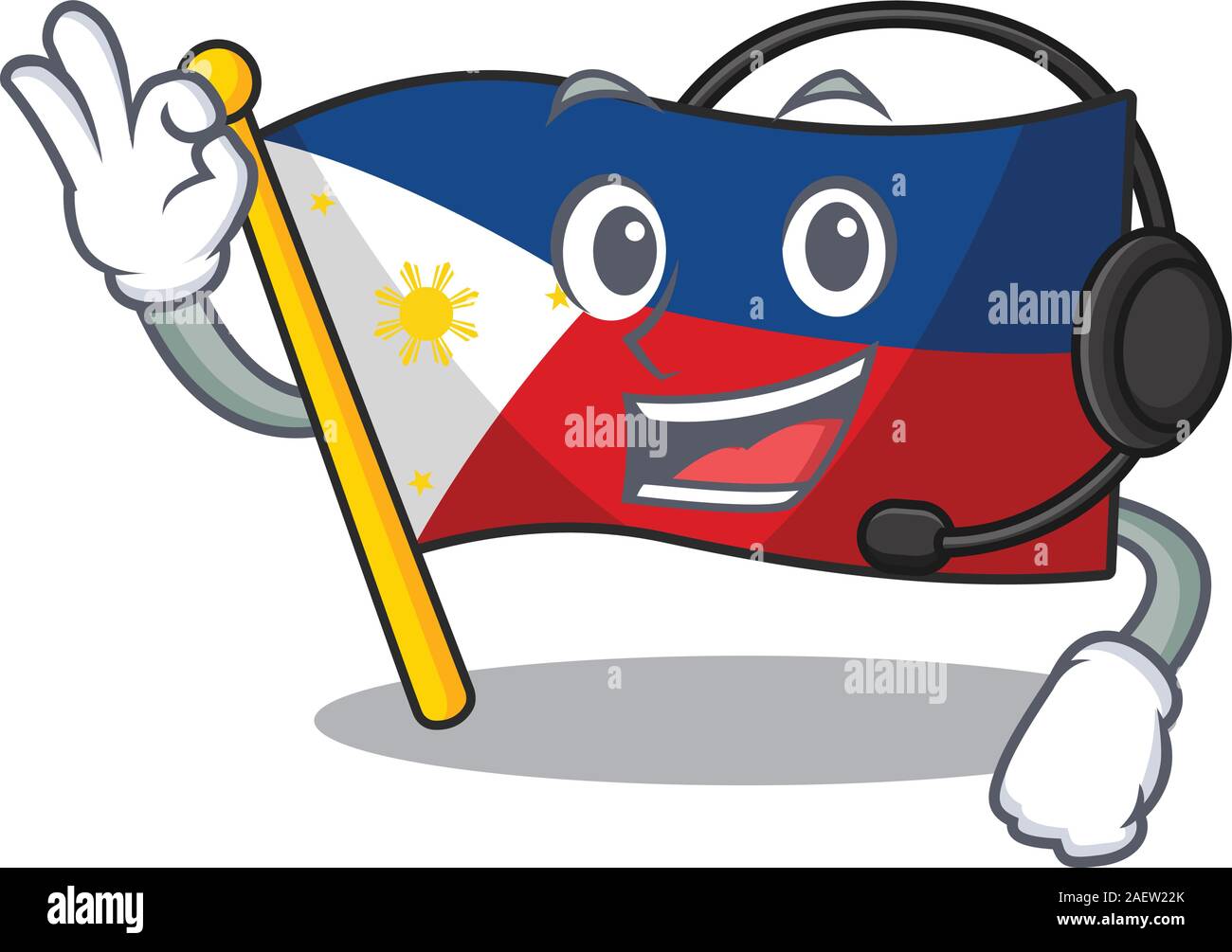 Flag philippines cute cartoon character design with headphone Stock ...