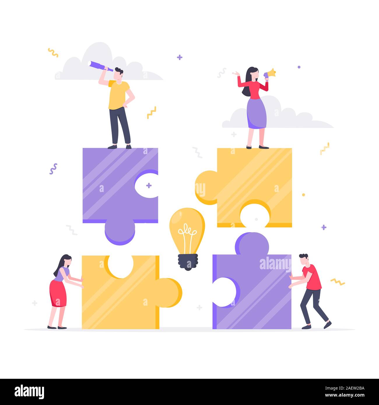 Teamwork concept with tiny people characters working together with big ...