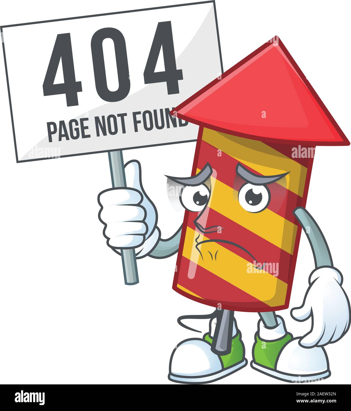 sad cartoon character red stripes fireworks rocket raised up a board ...