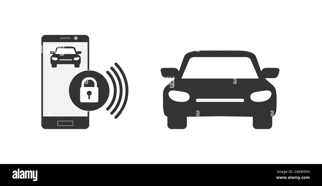 Smart technology. Car security control on smartphone. Isolated on a ...