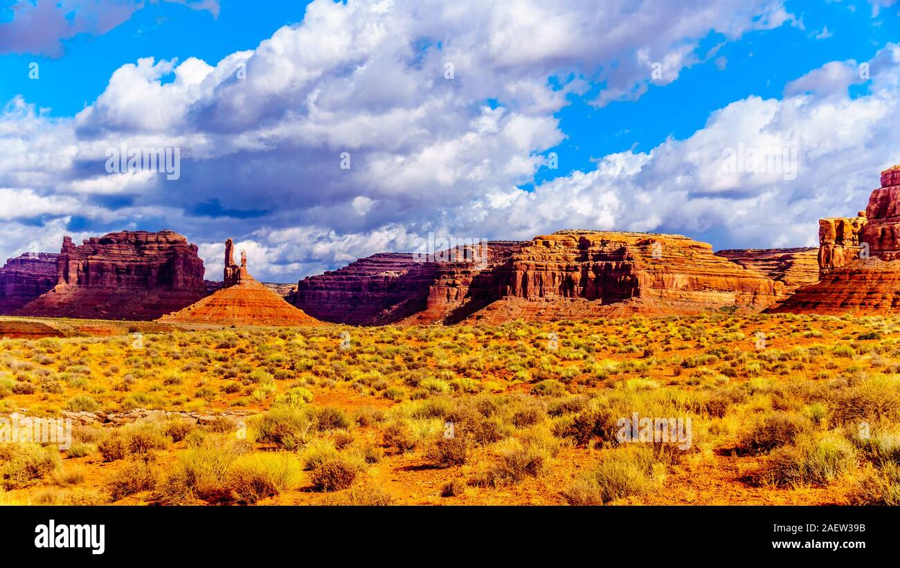The Red Sandstone Buttes and Pinnacles in the semi desert landscape in ...
