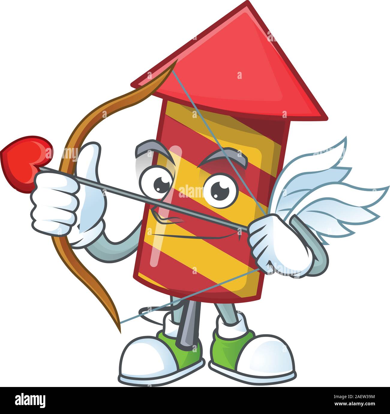 Cute red stripes fireworks rocket Cupid cartoon character with arrow ...