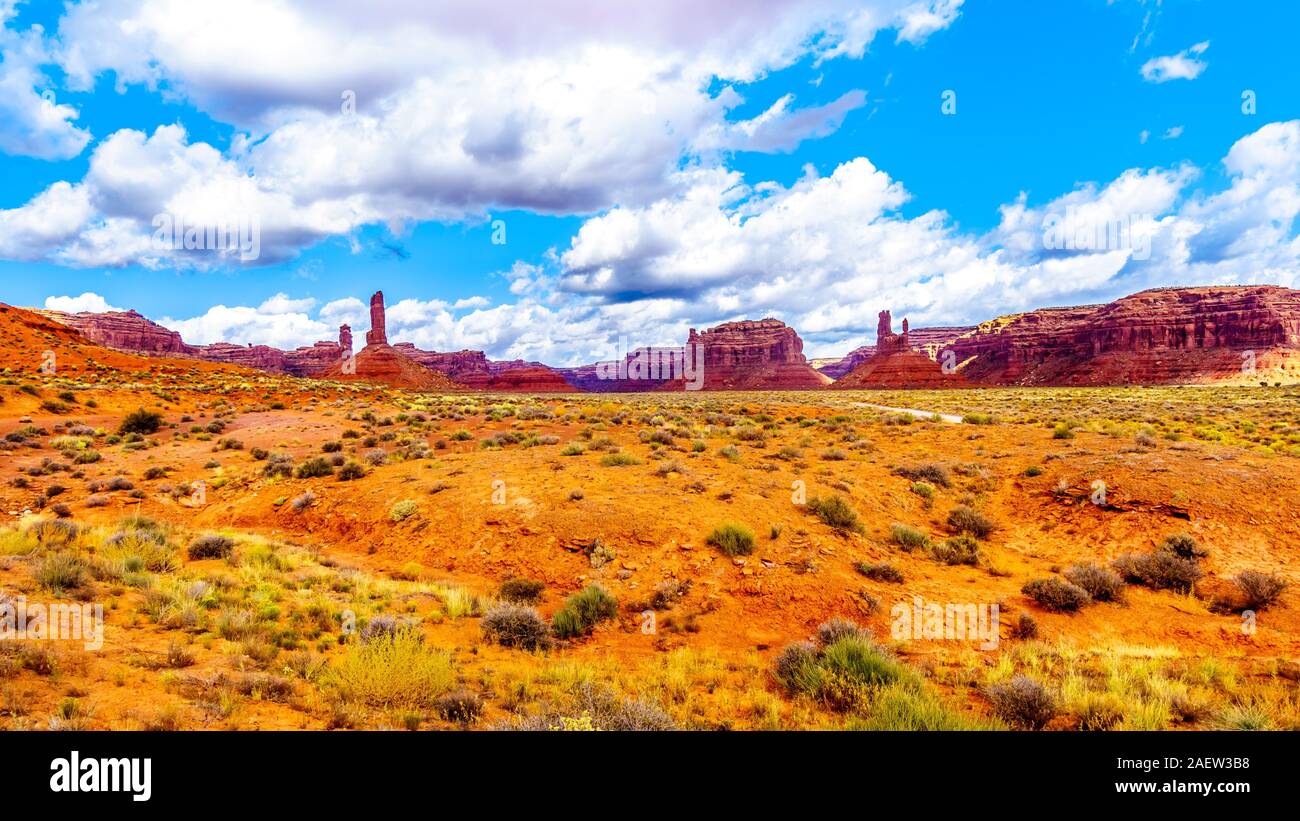 The Red Sandstone Buttes and Pinnacles in the semi desert landscape in ...