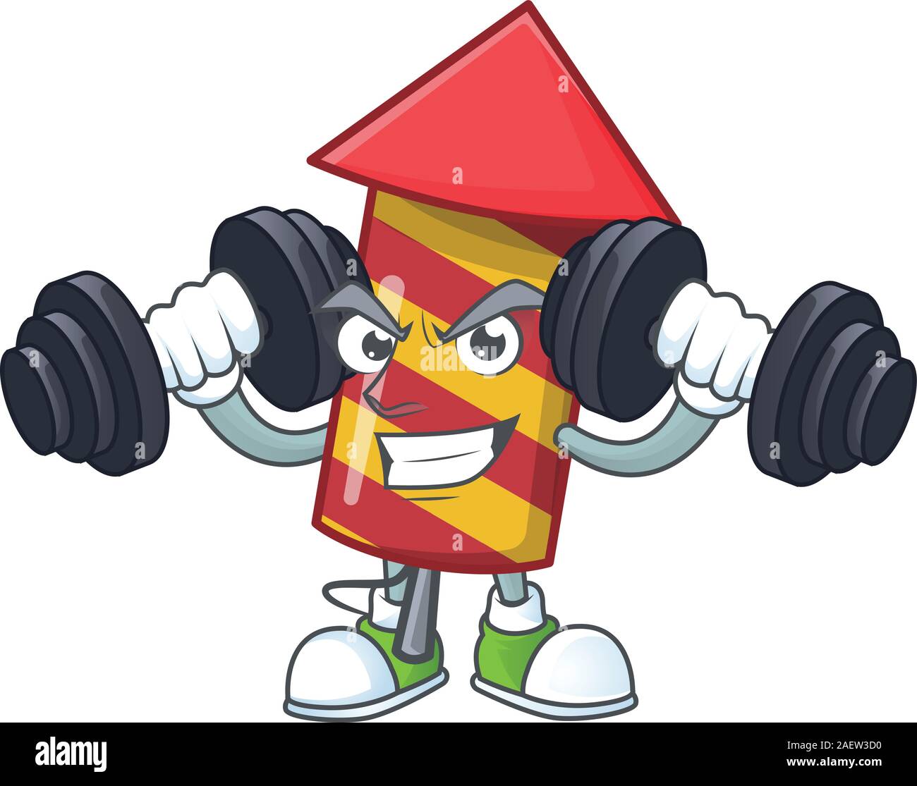 Fitness exercise red stripes fireworks rocket cartoon character holding ...