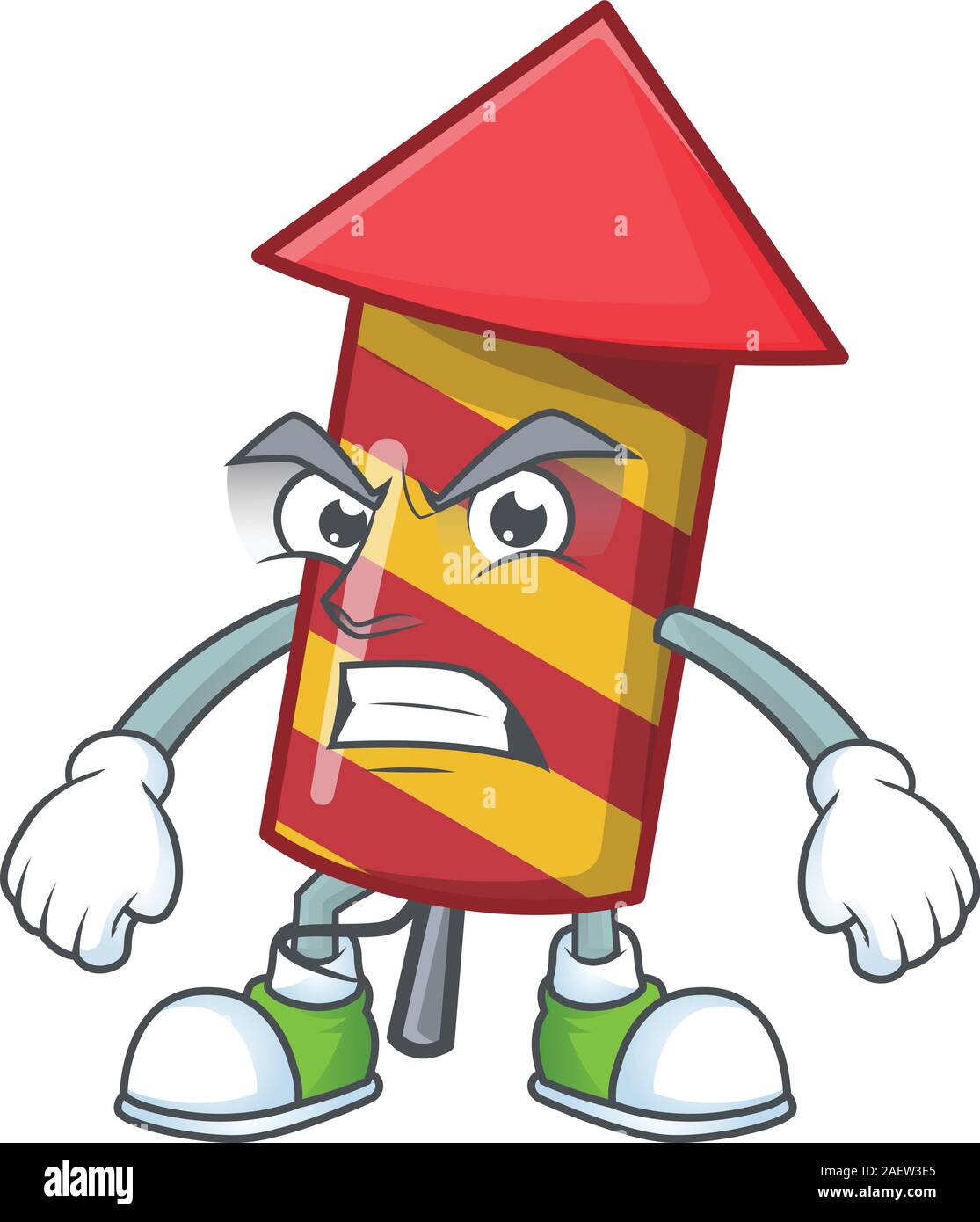 Red stripes fireworks rocket cartoon character style with angry face ...
