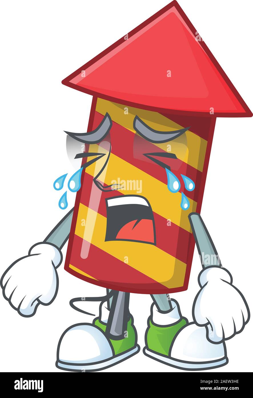 Sad Crying red stripes fireworks rocket cartoon character design style ...