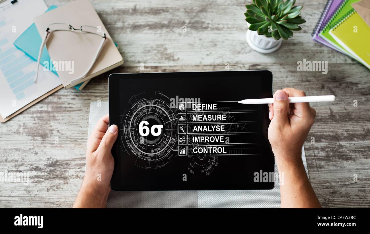 Six sigma diagram, lean manufacturing industrial concept on screen ...