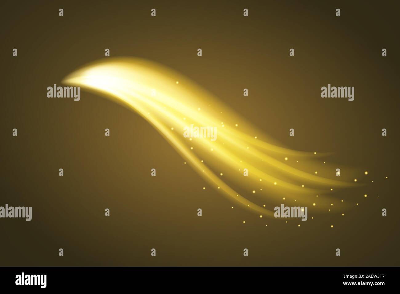 Glowing and shiny gold flow. Vector illustration. Flying abstract light ...