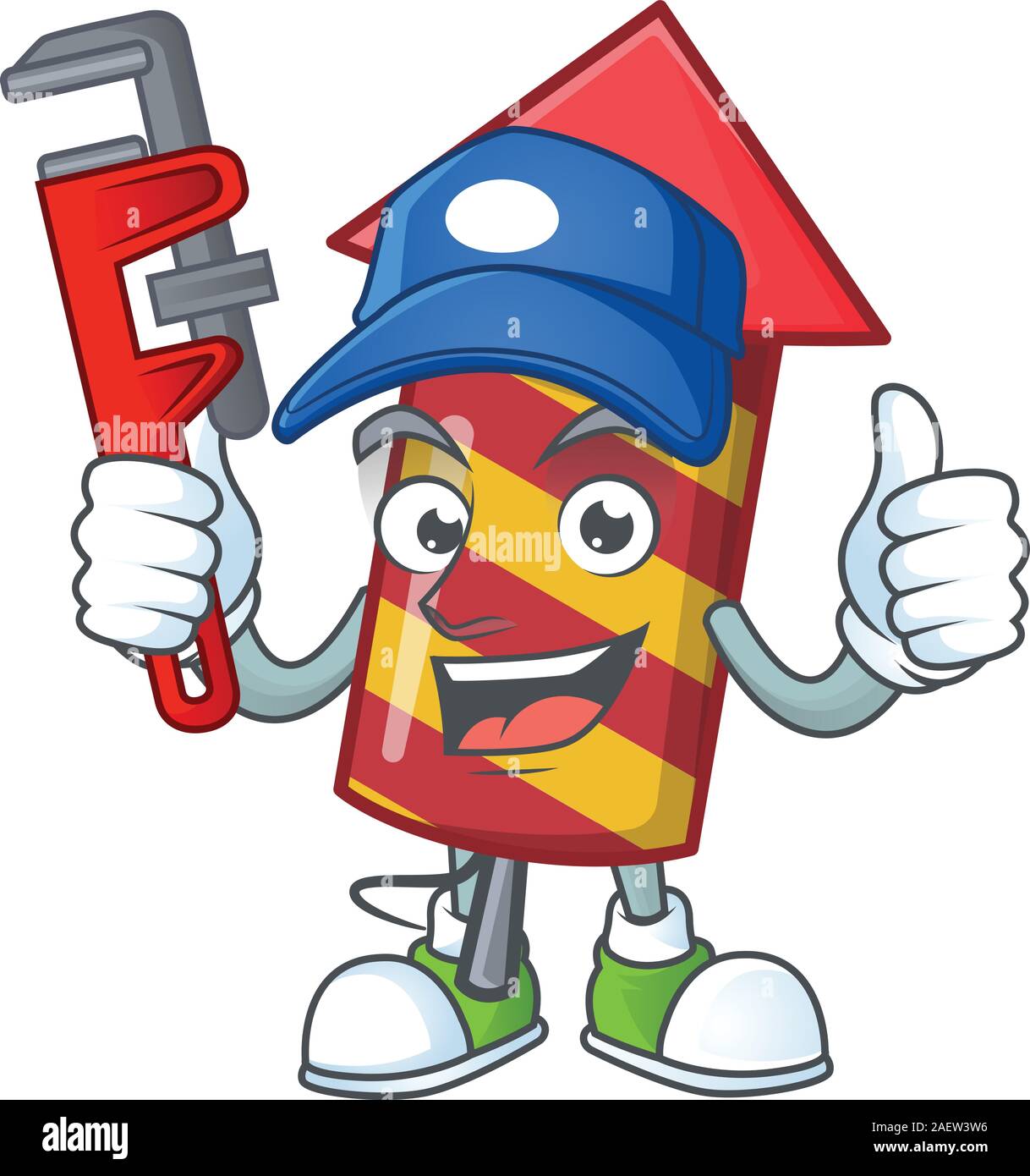 Plumber red stripes fireworks rocket on cartoon character mascot design ...